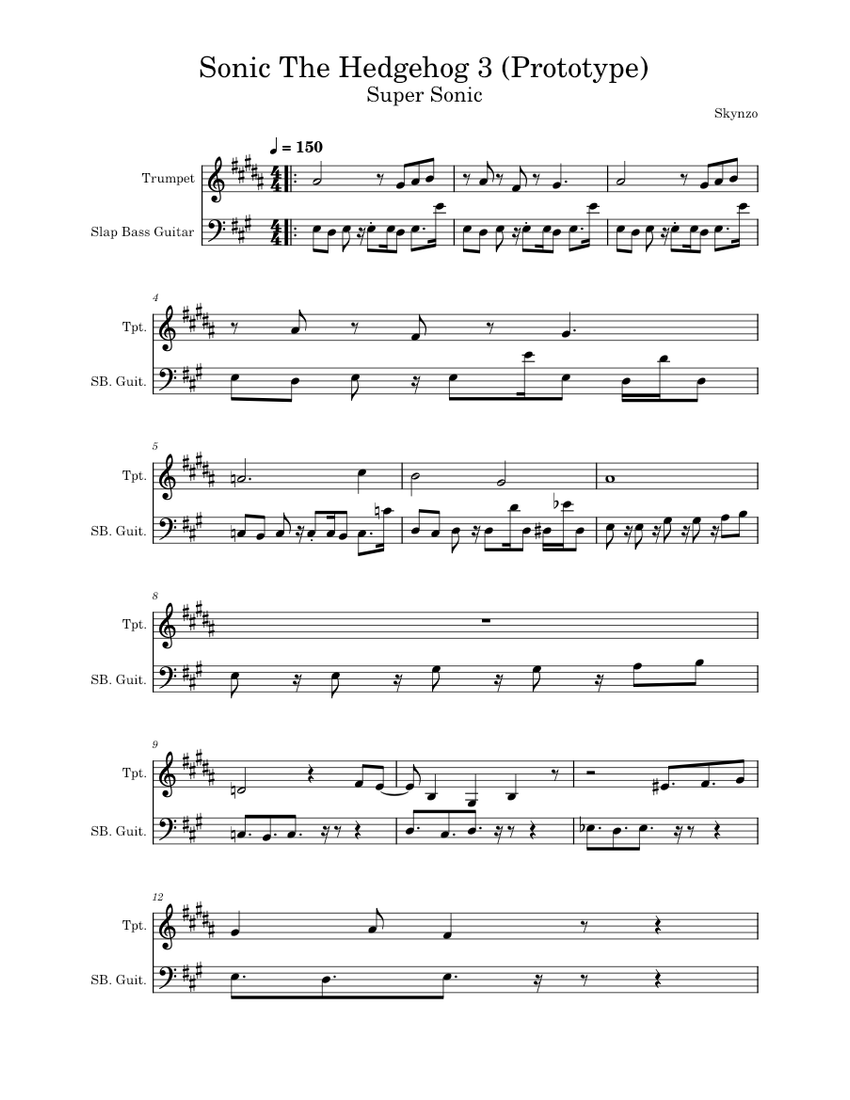 Sonic The Hedgehog 3 (Prototype) Super Sonic Sheet music for Bass ...