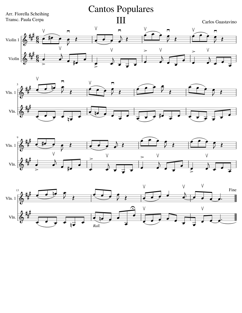 Cantos Populares III Sheet music for Violin (String Duet) | Musescore.com