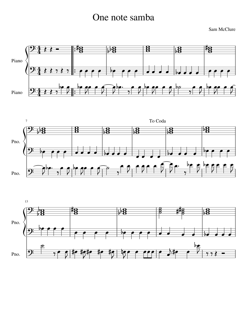 One note samba Sheet music for Piano (Alto Sax Piano Duet) | Musescore.com