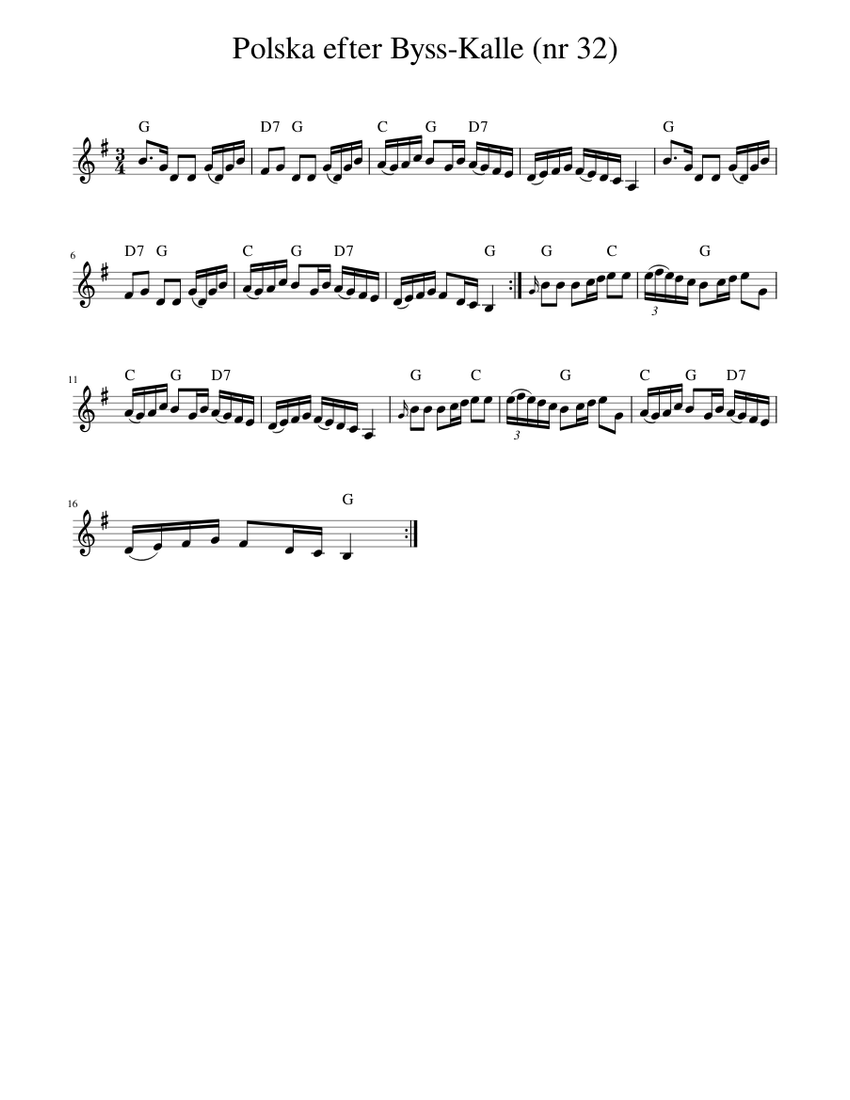 Polska efter Byss-Kalle (nr 32) Sheet music for Piano (Solo) Easy ...