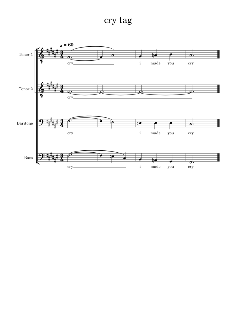 Cry tag Sheet Music for Tenor, Bass voice, Baritone (Choral ...