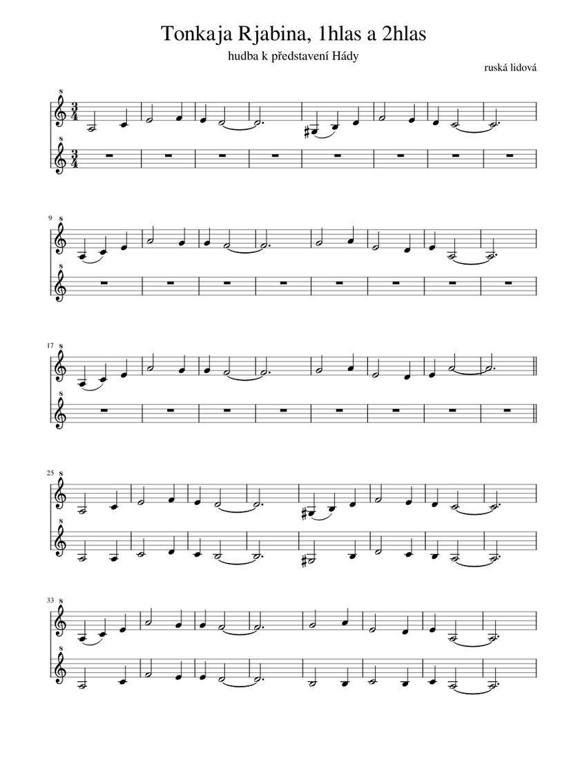 Tonkaja Rjabina 1 a 2 hlas Sheet music for Recorder (Woodwind Duet ...