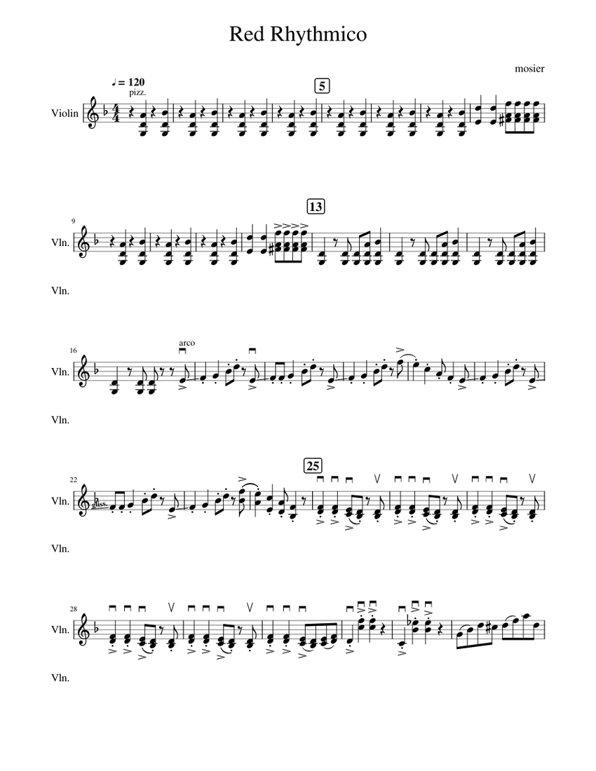 Red Rhythmico Sheet music for Violin (String Duet) | Musescore.com