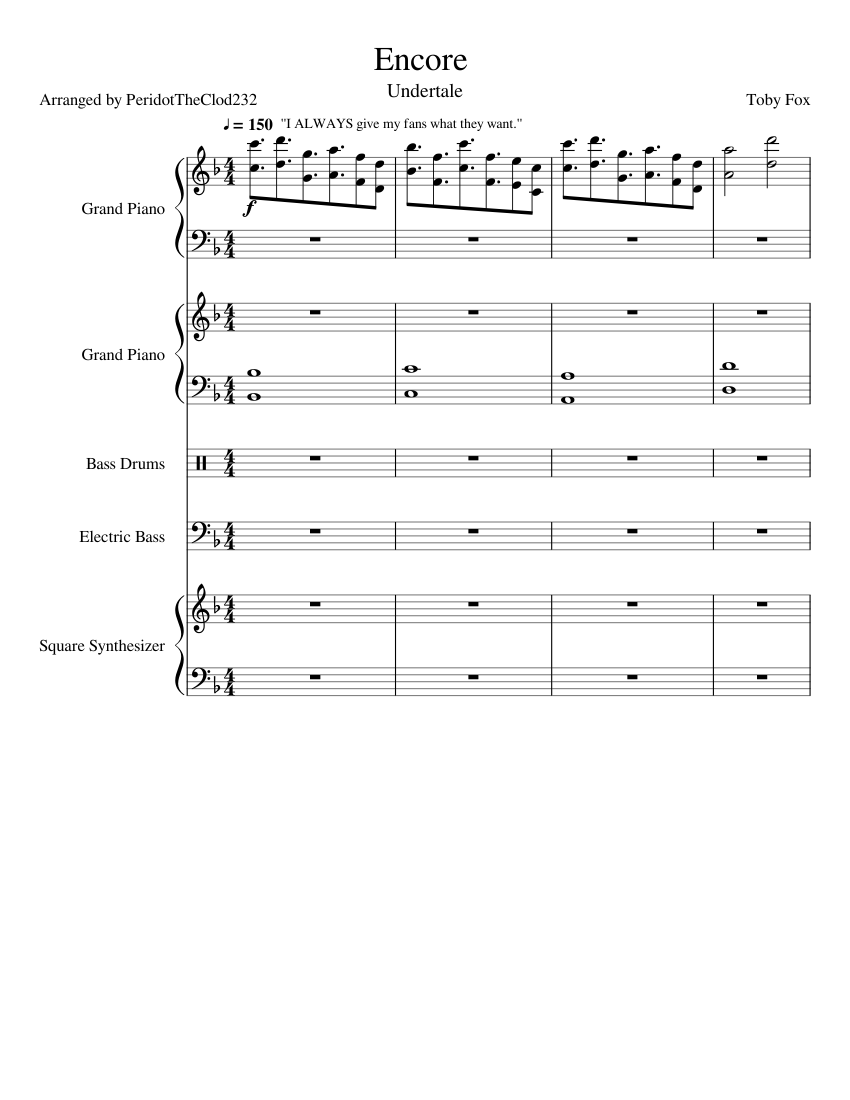 Encore Sheet music for Piano, Bass guitar, Bass drum, Synthesizer ...