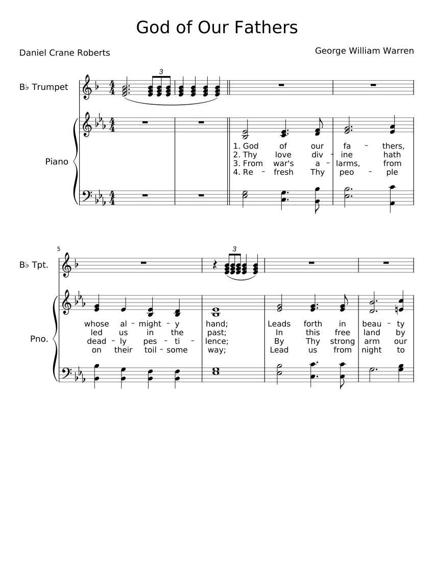 God of Our Fathers Sheet music for Piano, Trumpet in b-flat (Solo ...
