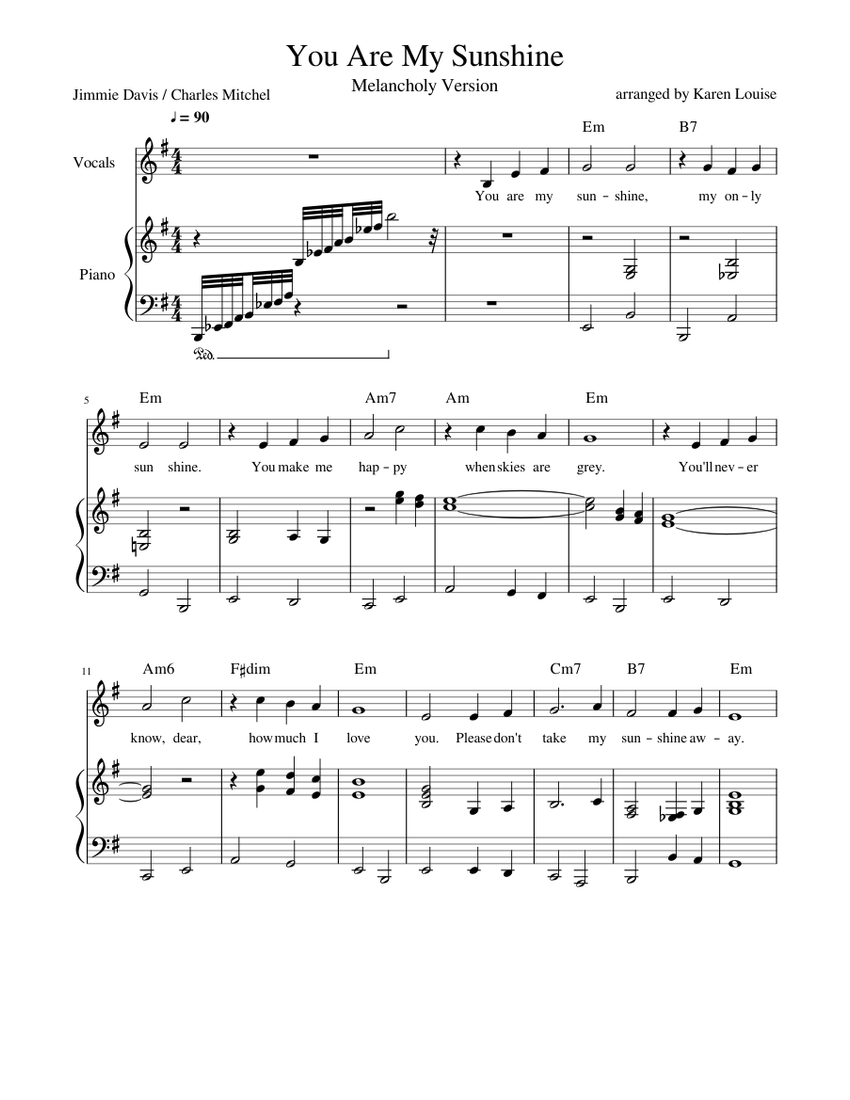 You Are My Sunshine (Minor Key) Sheet music for Piano (Solo ...