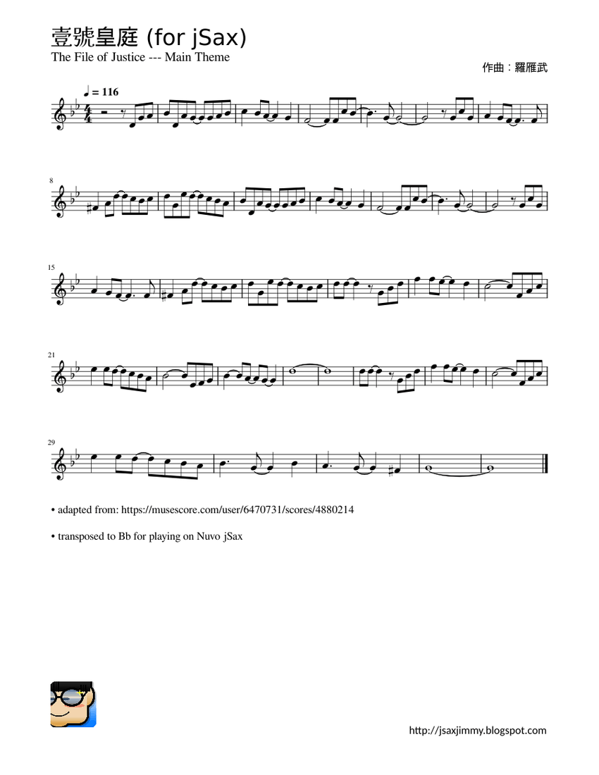The File of Justice --- Main Theme (for playing on jSax) Sheet music ...