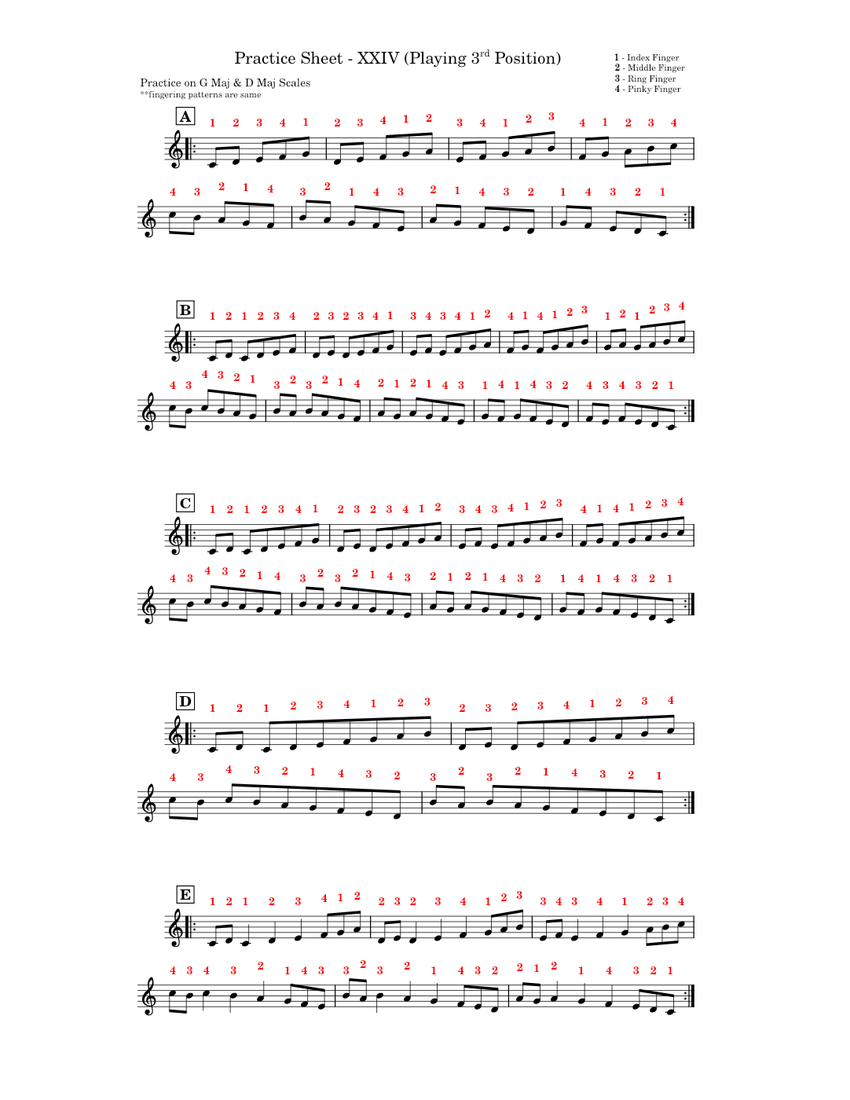 Practice Sheet - XXIV (Playing 3rd Position) Sheet Music for Violin ...
