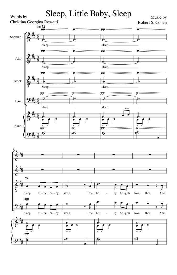 Sleep, Little Baby, Sleep Sheet music for Piano, Soprano, Alto, Tenor ...