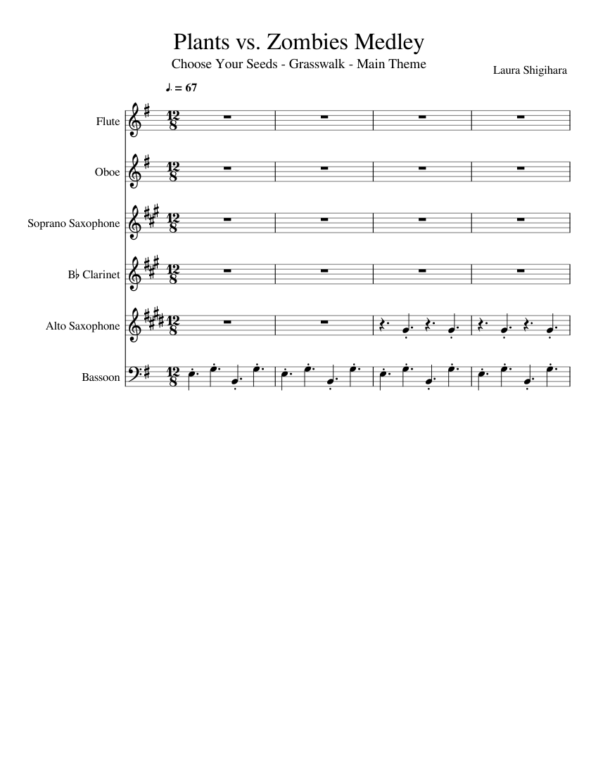 Plants Vs Zombies medley Sheet Music for Flute, Oboe, Clarinet in b ...