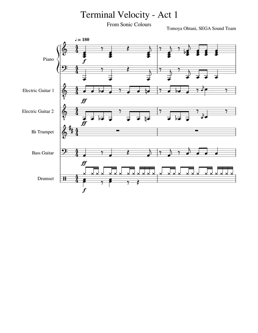 (WIP) Terminal Velocity - Act 1 (Sonic Colours) Sheet Music for Piano ...