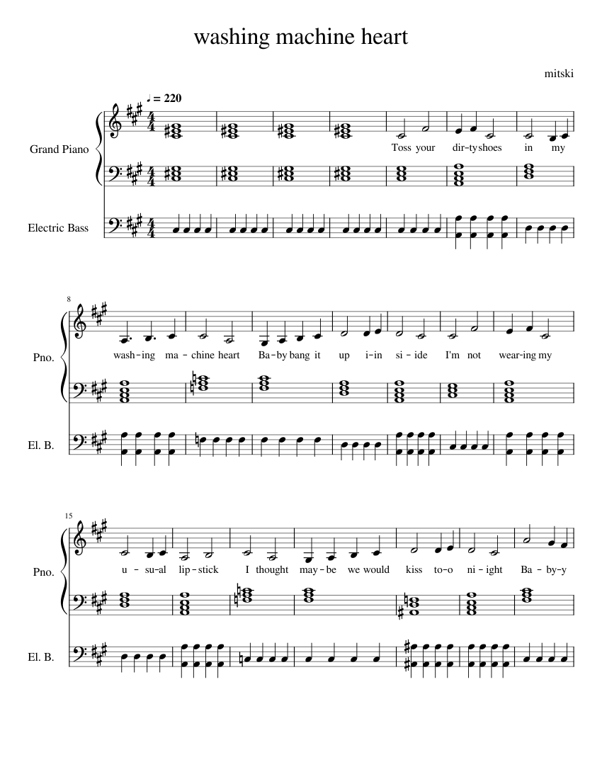 Washing Machine Heart - Mitski Sheet Music for Piano, Bass guitar (Solo ...