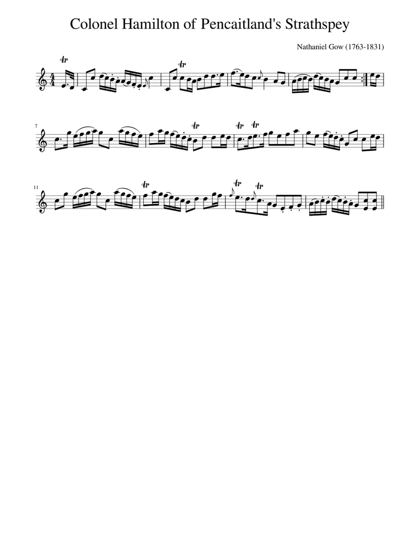 Nathaniel Gow - Colonel Hamilton of Pencaitland's Strathspey Sheet ...