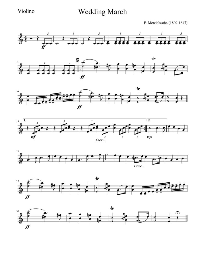 Wedding March Sheet Music for Violin (Solo) | MuseScore.com