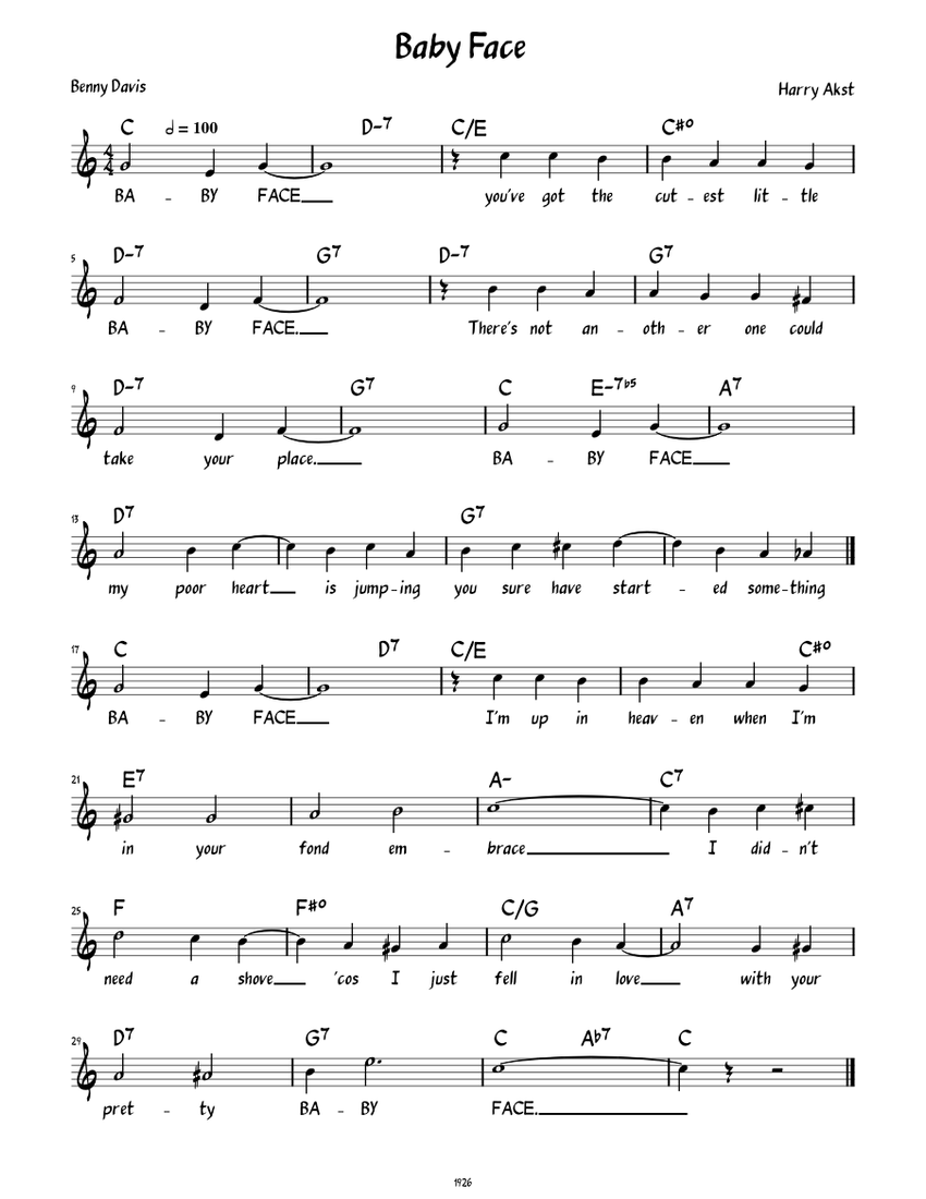 Baby Face (Lead sheet with lyrics ) Sheet Music with Chords for Piano ...
