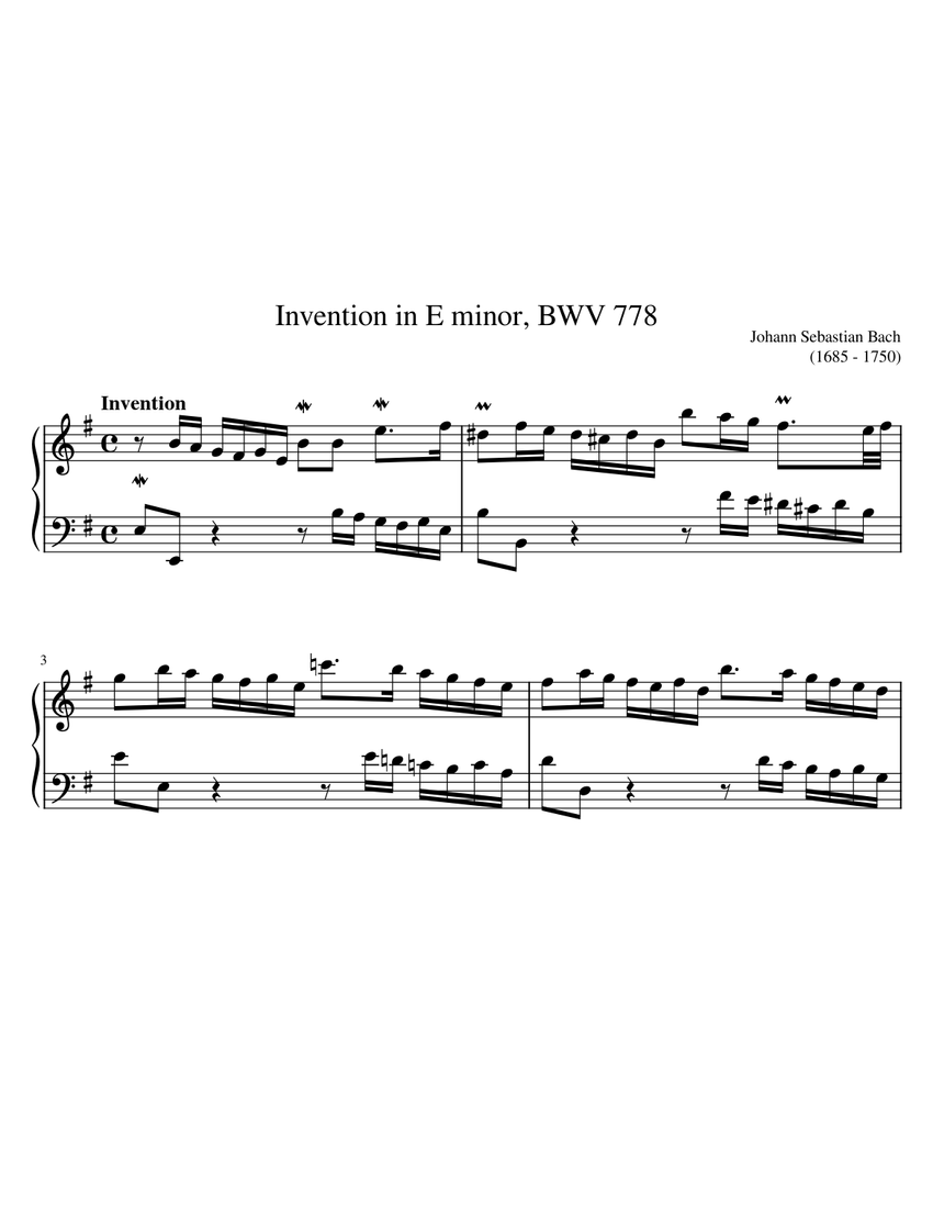 (1685 - 1750) Johann Sebastian Bach - Invention in E minor, BWV 778 ...
