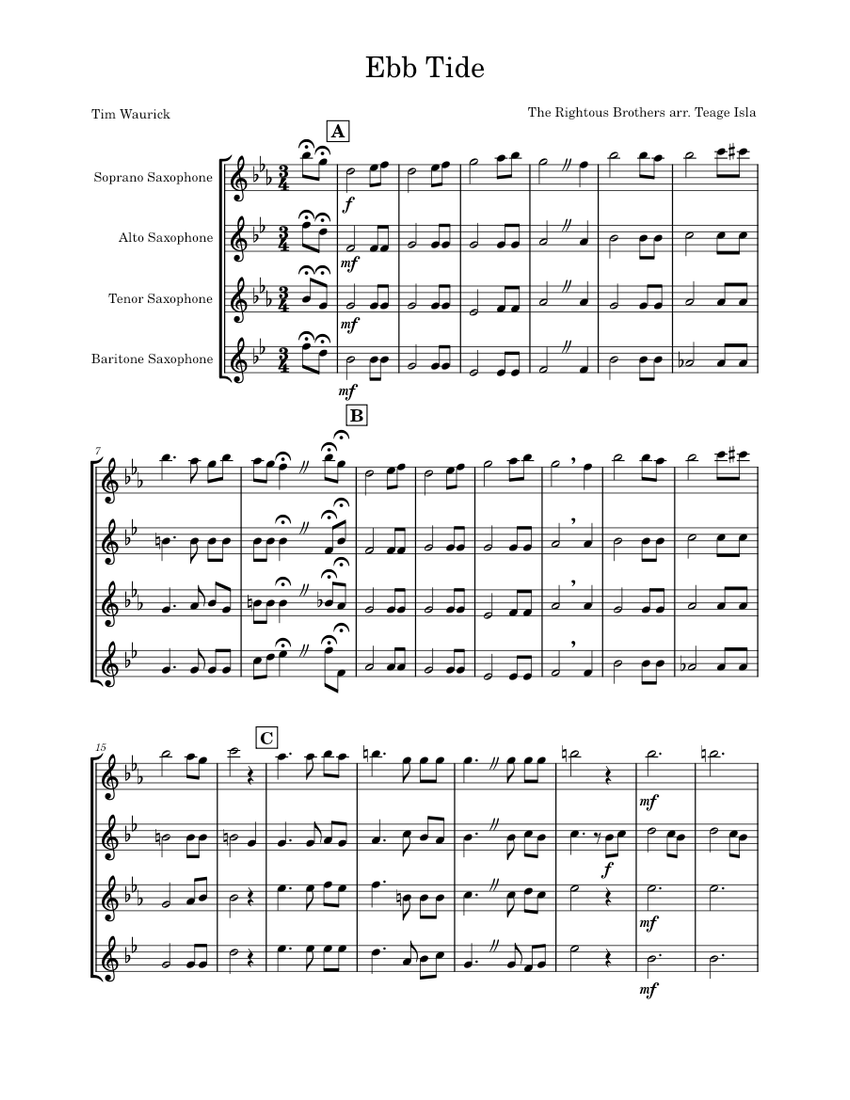 Ebb Tide – Tim Waurick Sheet music for Saxophone alto, Saxophone tenor ...