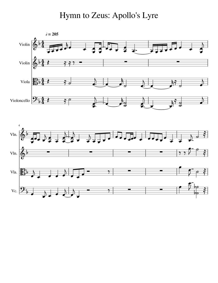 Hymn to Zeus: Apollo's Lyre Sheet Music for Violin, Viola, Cello ...