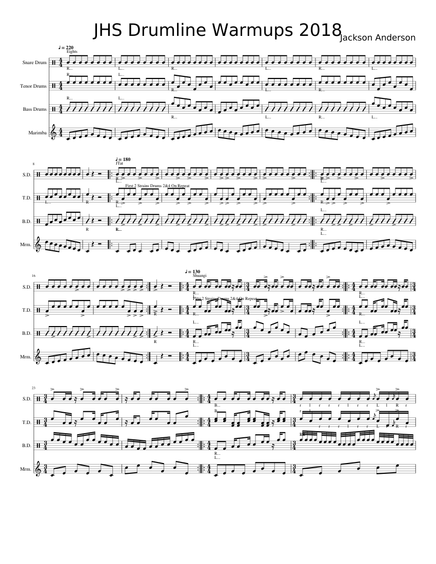 Drumline Warmup Regimen Sheet Music for Snare drum, Tenor drum, Bass ...