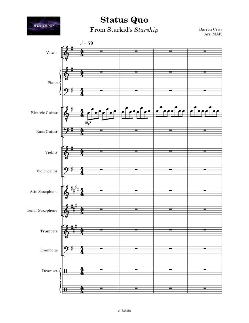 Status Quo (from Starkid's Starship) Sheet Music with Chords for Piano ...