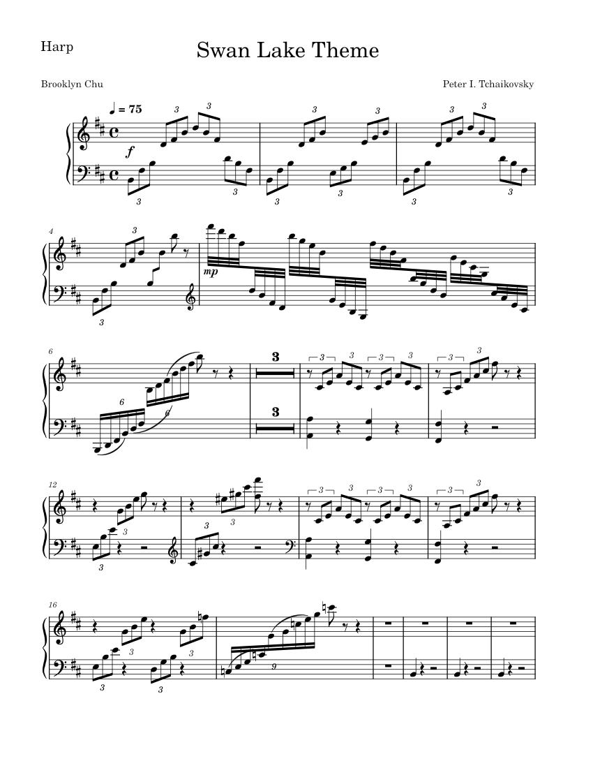 Swan Lake (ballet), Op.20 – Pyotr Ilyich Tchaikovsky Swan Lake Sheet ...