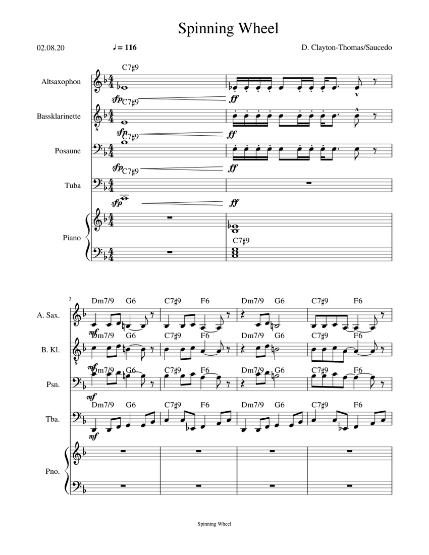 Spinning Wheel by D. Clayton-Thomas/Saucedo Sheet Music with Chords for ...