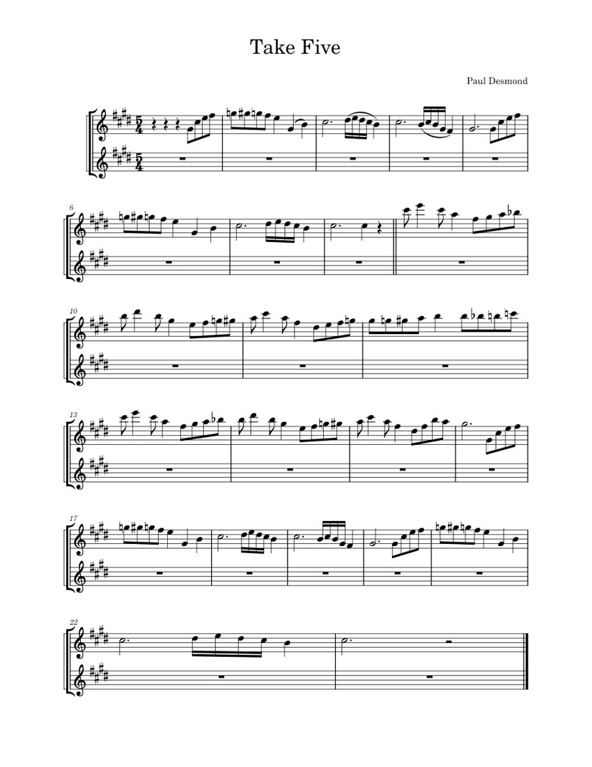 Take Five – The Dave Brubeck Quartet Sheet music for Violin (String ...