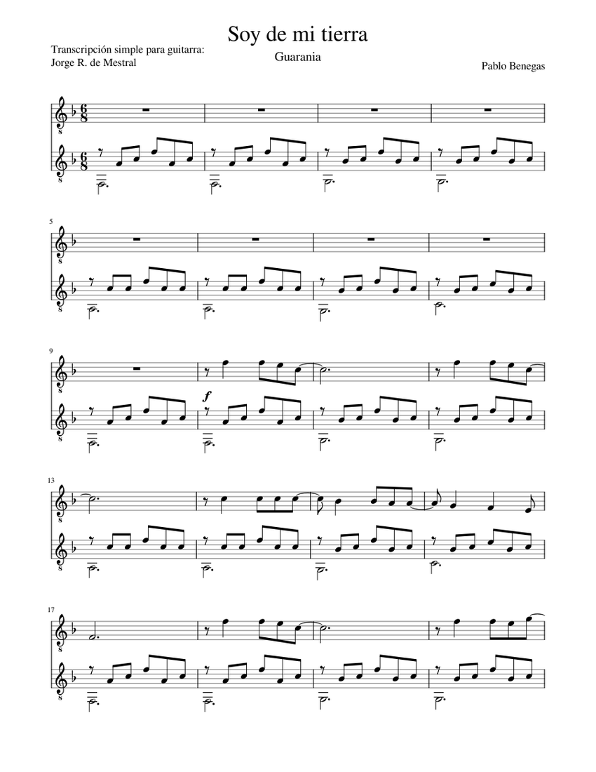 Soy de mi tierra Sheet music for Guitar (Mixed Duet) | Musescore.com