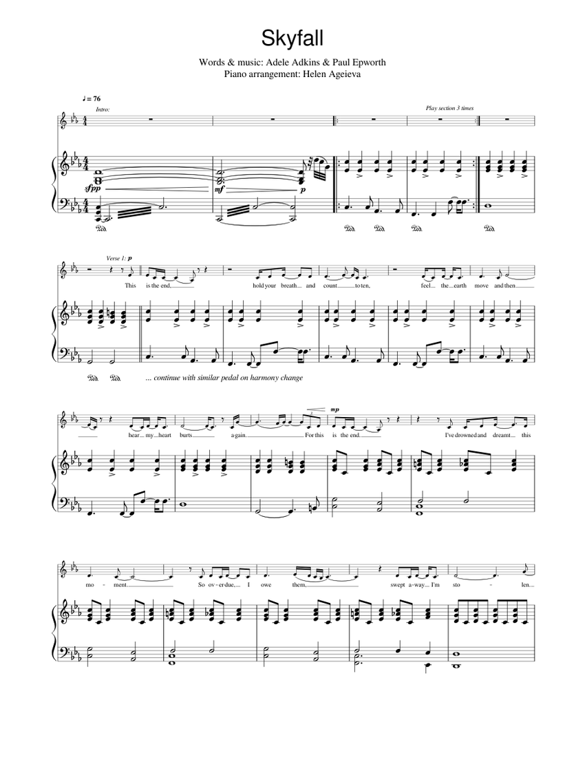 Skyfall - Adele Sheet Music for Piano, Vocals (Mixed Duet) | MuseScore.com