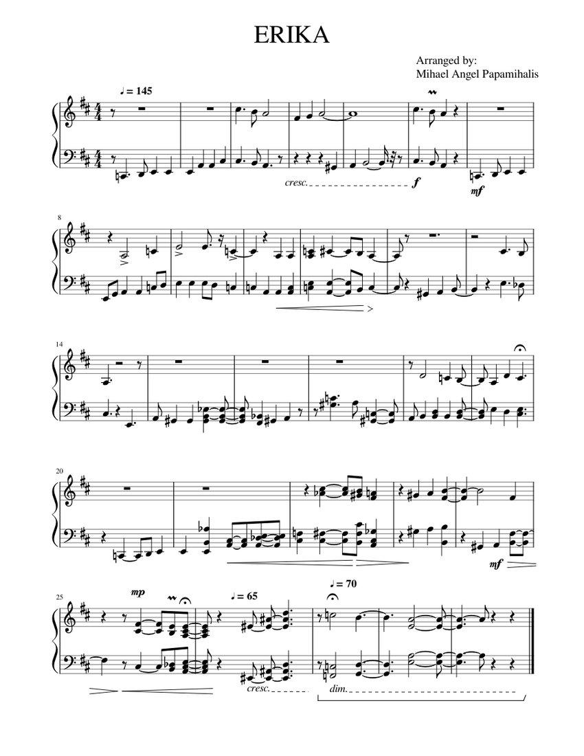 ERIKA Sheet Music for Piano (Solo) easy | MuseScore.com