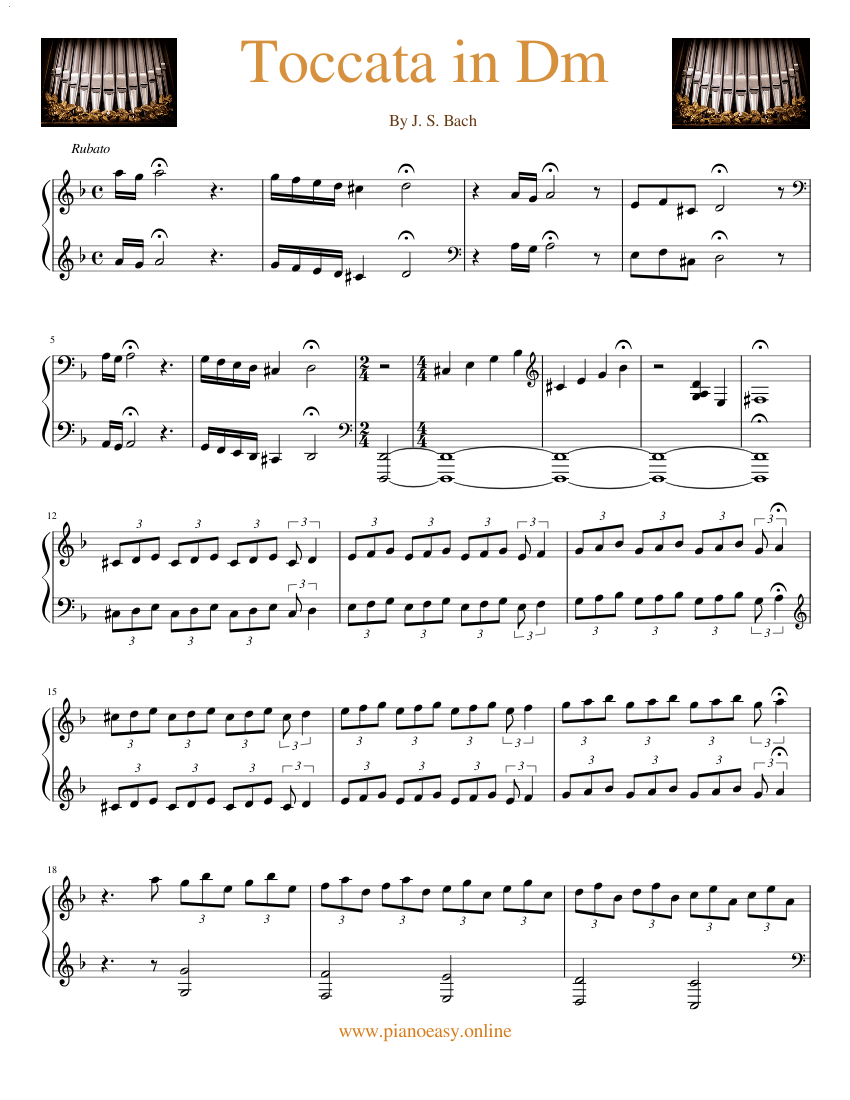 Toccata in D minor – J. S. Bach - PianoEasy Arrangement (Organ) Sheet ...
