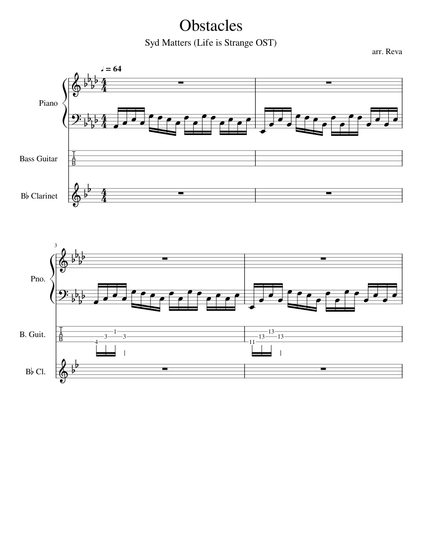Obstacles - Syd Matters (Life is Strange) Sheet Music and Tab for Piano ...