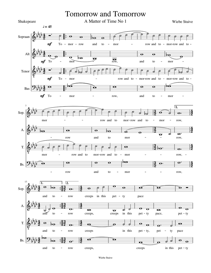 Tomorrow and Tomorrow-A Matter of Time No 1 Sheet music for Soprano ...