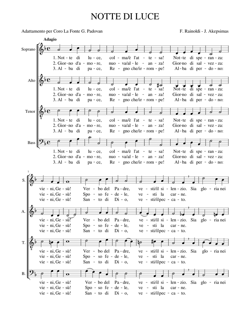 Notte di luce Sheet music for Soprano, Alto, Tenor, Bass voice (Choral ...