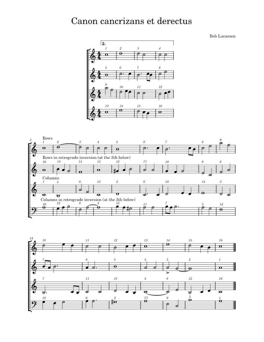 Canon á 4, retrograde inversion & derectus Sheet Music for Violin ...
