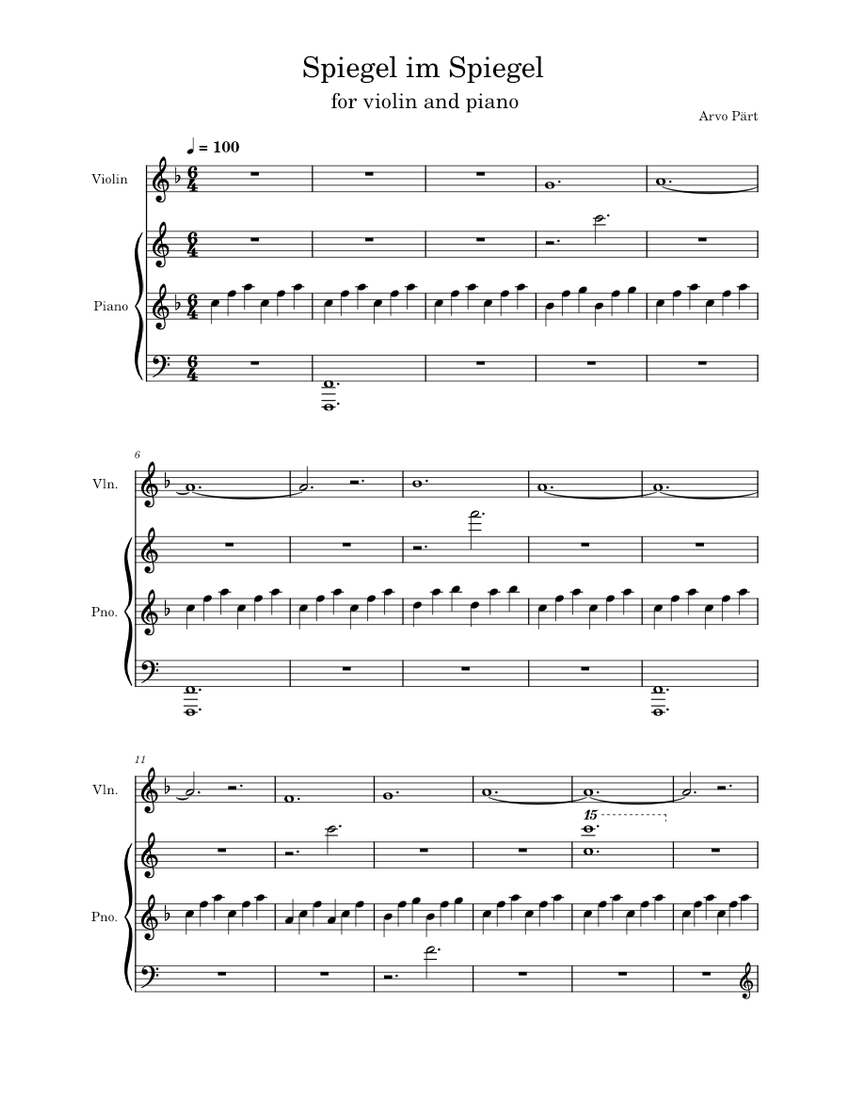 Spiegel im spiegel – Arvo Pärt Spiegel im Spiegel Sheet Music for Piano, Violin (Solo ...