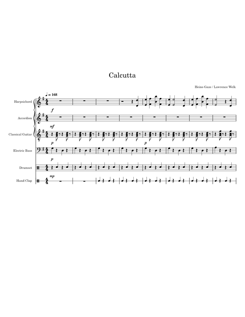 Calcutta band Sheet Music for Accordion, Harpsichord, Guitar, Bass ...