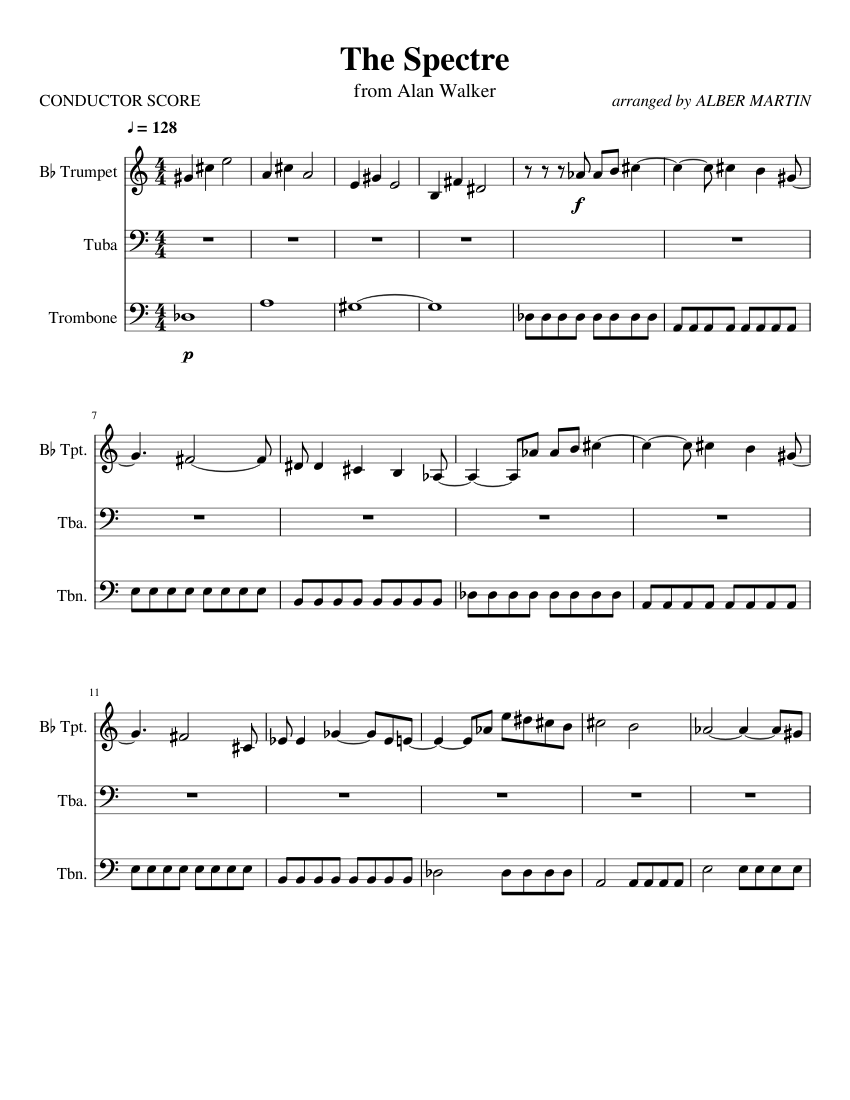 The Spectre - Alan Walker Sheet Music for Trombone, Tuba, Trumpet in b ...