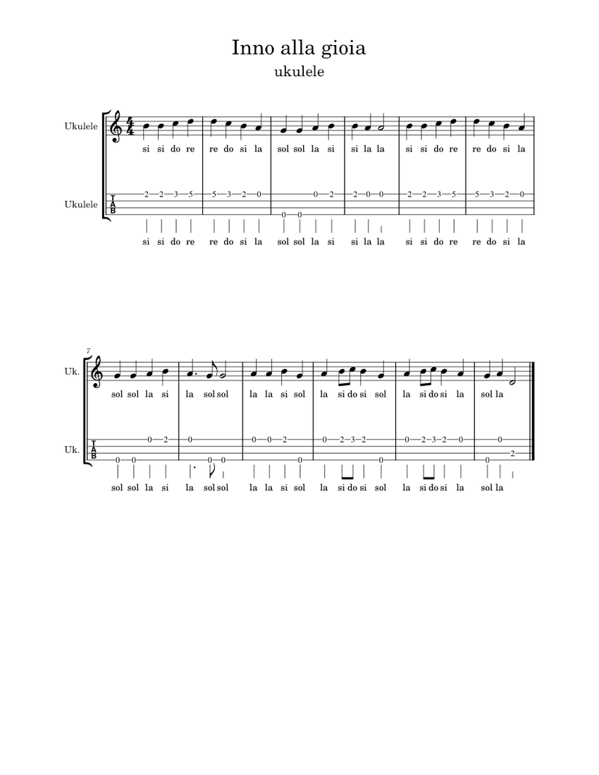 INNO ALLA GIOIA – Ludwig van Beethoven Sheet Music and Tab for Ukulele ...