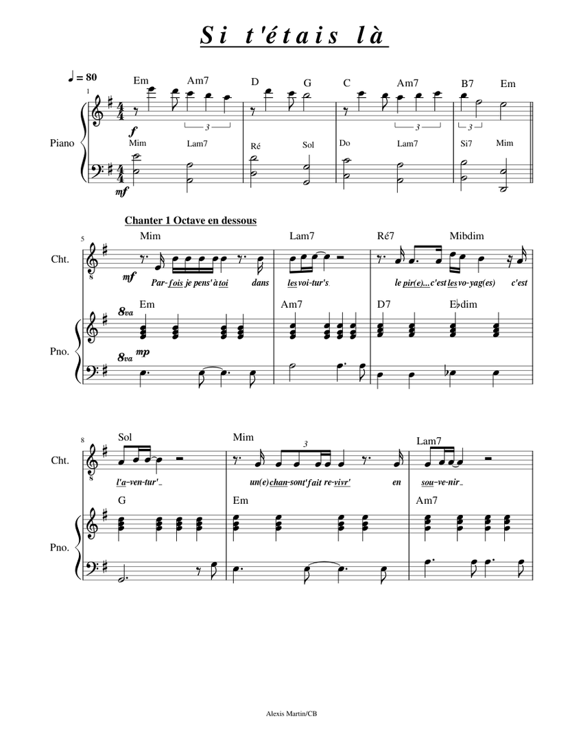 Si t'etais la-Louane 1 Sheet Music for Piano, Guitar (Piano-Voice ...