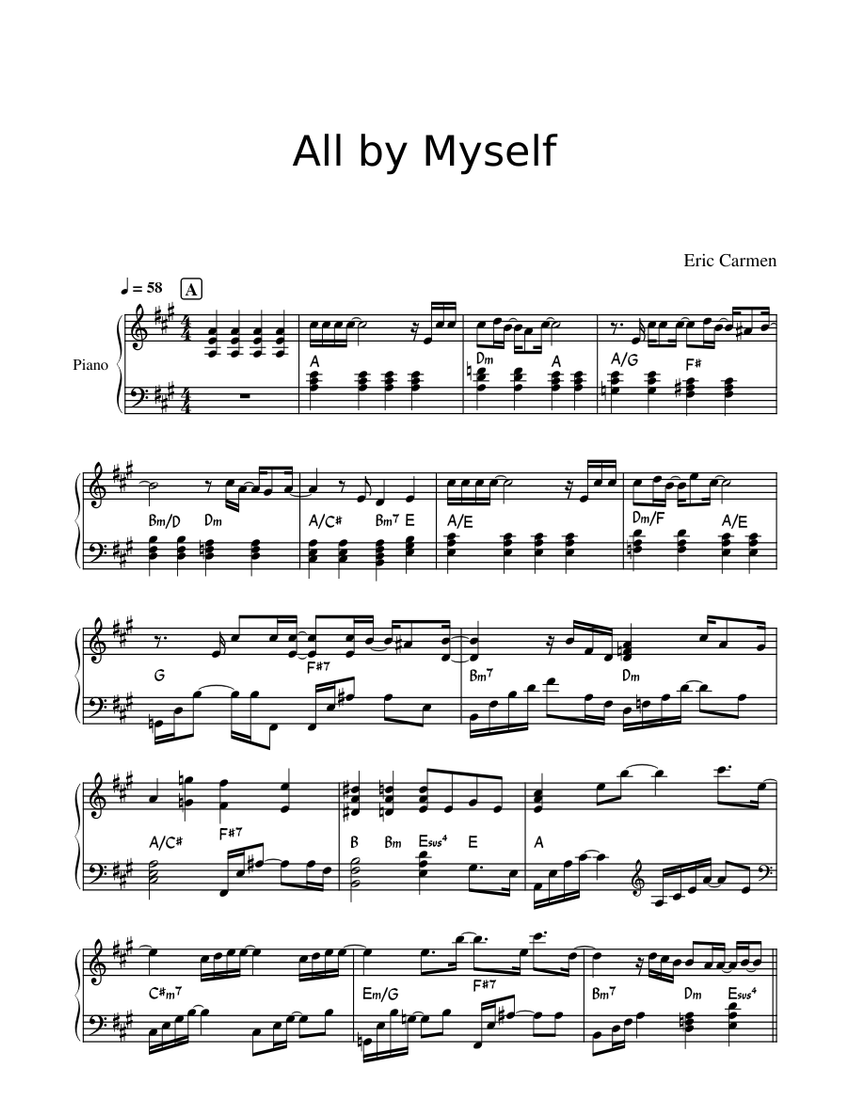 ALL BY MYSELF – Eric Carmen Sheet music for Piano (Solo) | Musescore.com