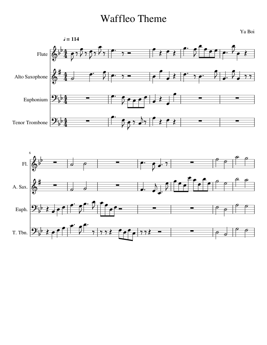 Waffleo Theme Sheet music for Euphonium, Trombone tenor, Flute ...