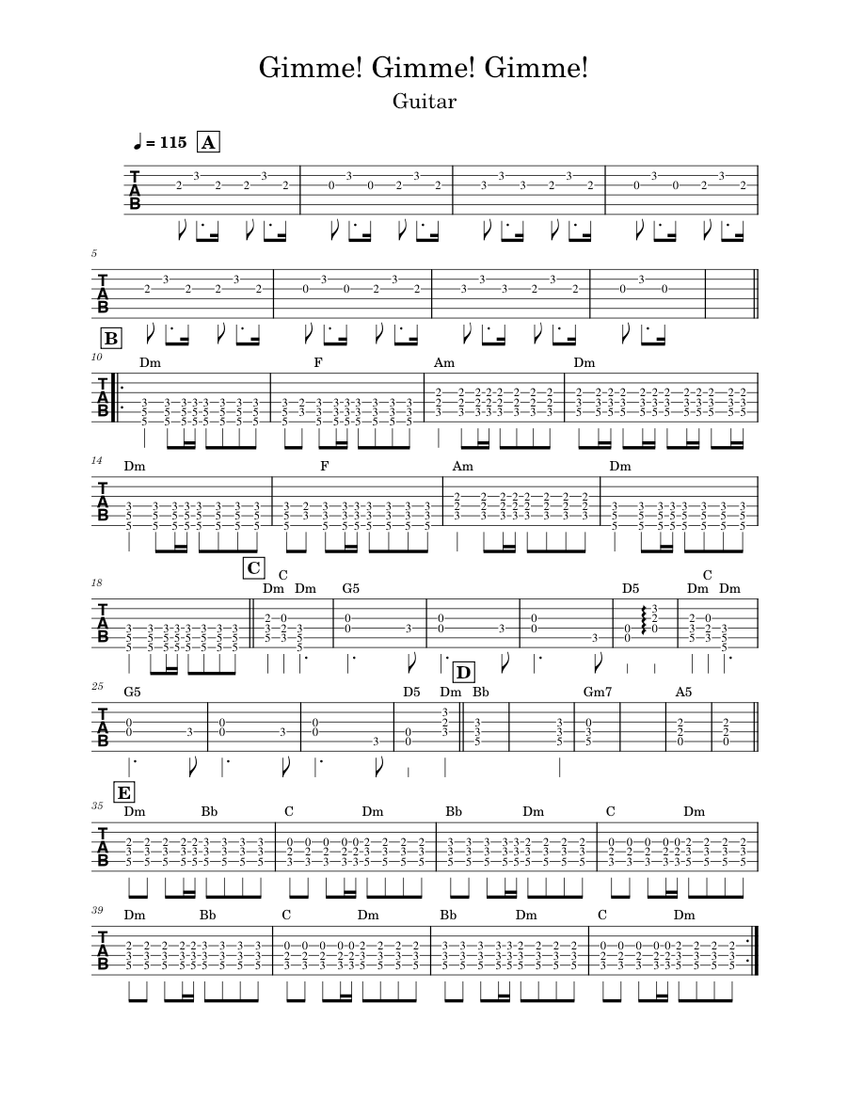 Gimme! Gimme! Gimme! (Guitar) Sheet music for Guitar (Solo) | Musescore.com