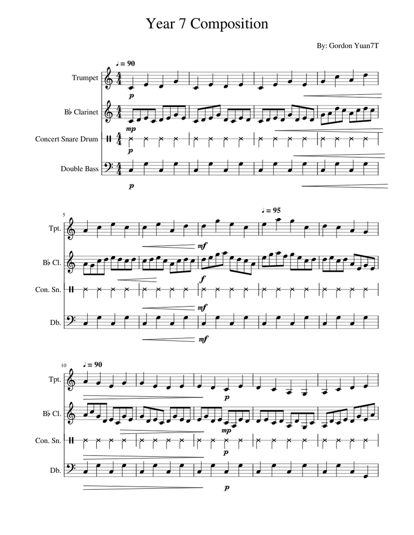 Year 7 Composition Sheet music for Clarinet in b-flat, Contrabass ...