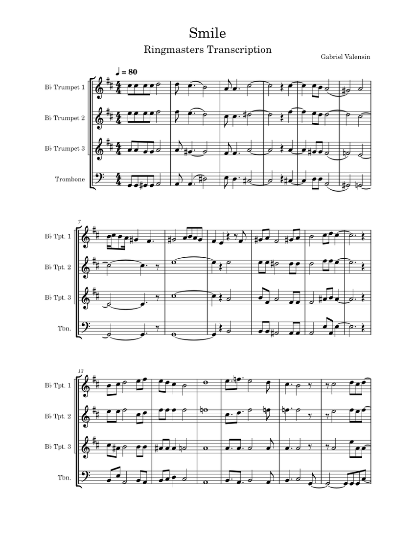 Smile – Nat King Cole Smile Sheet Music for Trombone, Trumpet in b-flat ...