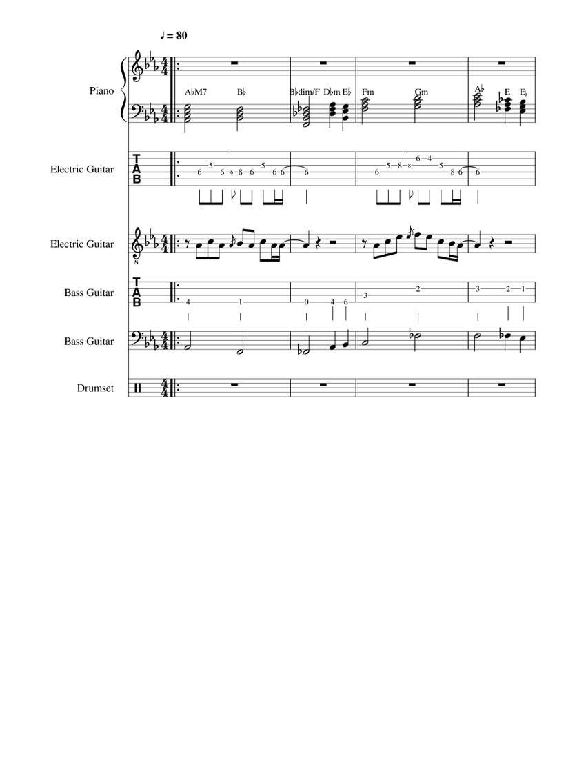 Brain stew Sheet music for Piano, Guitar, Bass guitar, Drum group ...