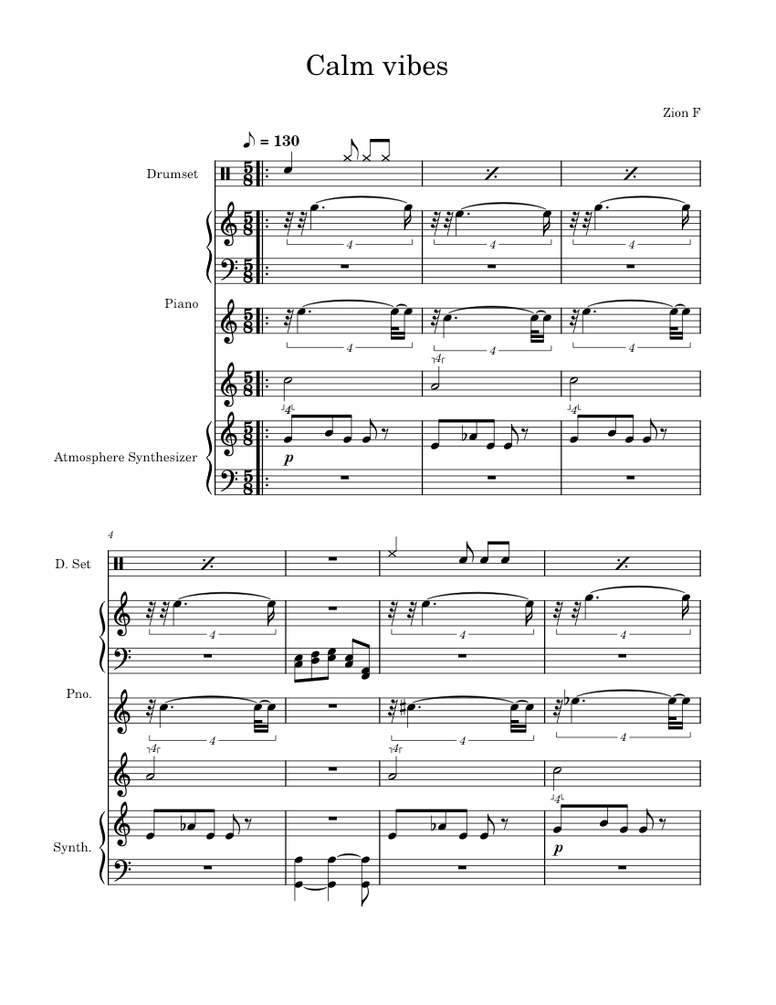 Calm Vibes Sheet music for Piano, Drum group, Synthesizer (Mixed Trio ...