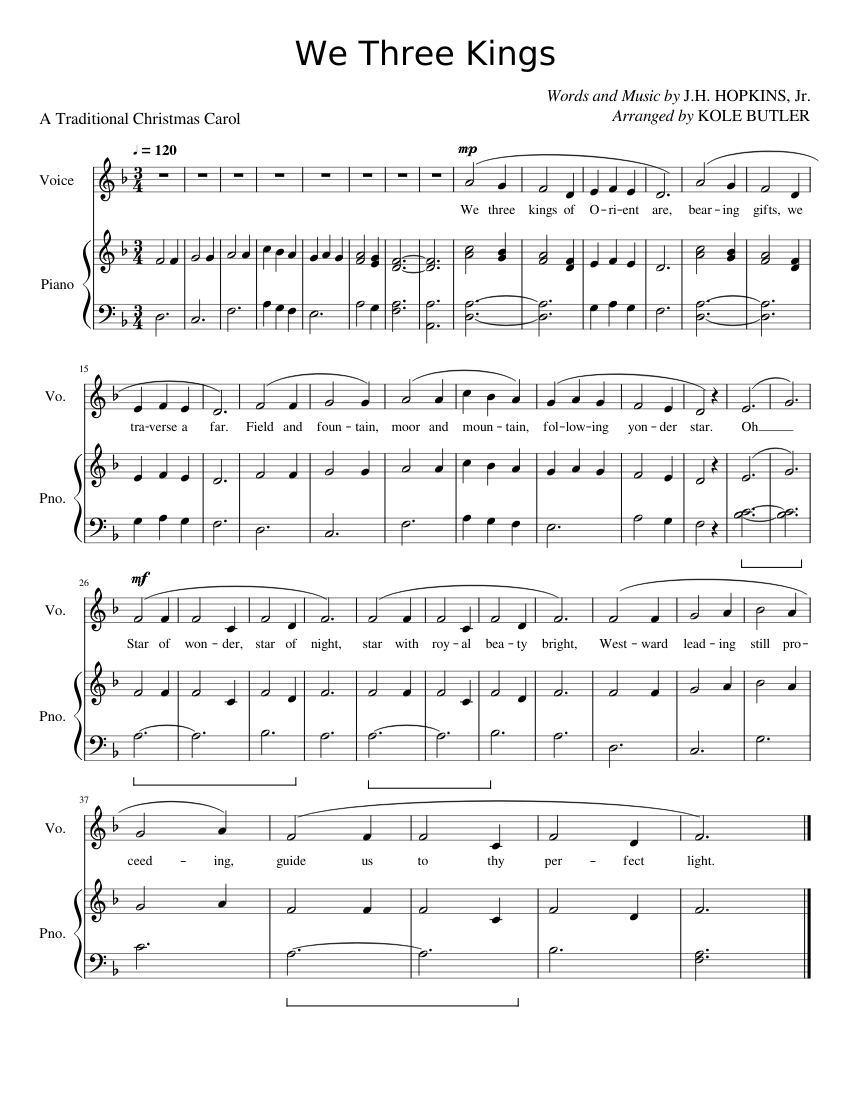 We Three Kings Sheet Music for Piano, Vocals (Solo) | MuseScore.com