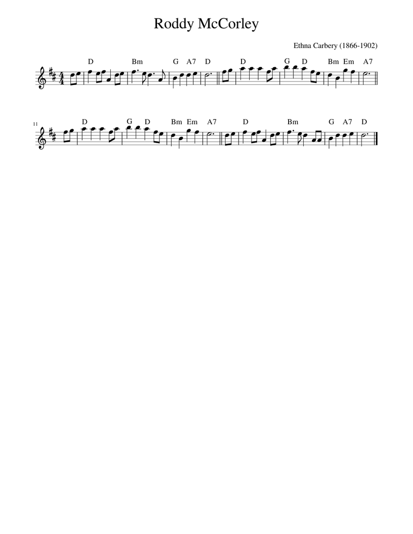 Ethna Carbery - Roddy McCorley Sheet music for Piano (Solo) | Musescore.com