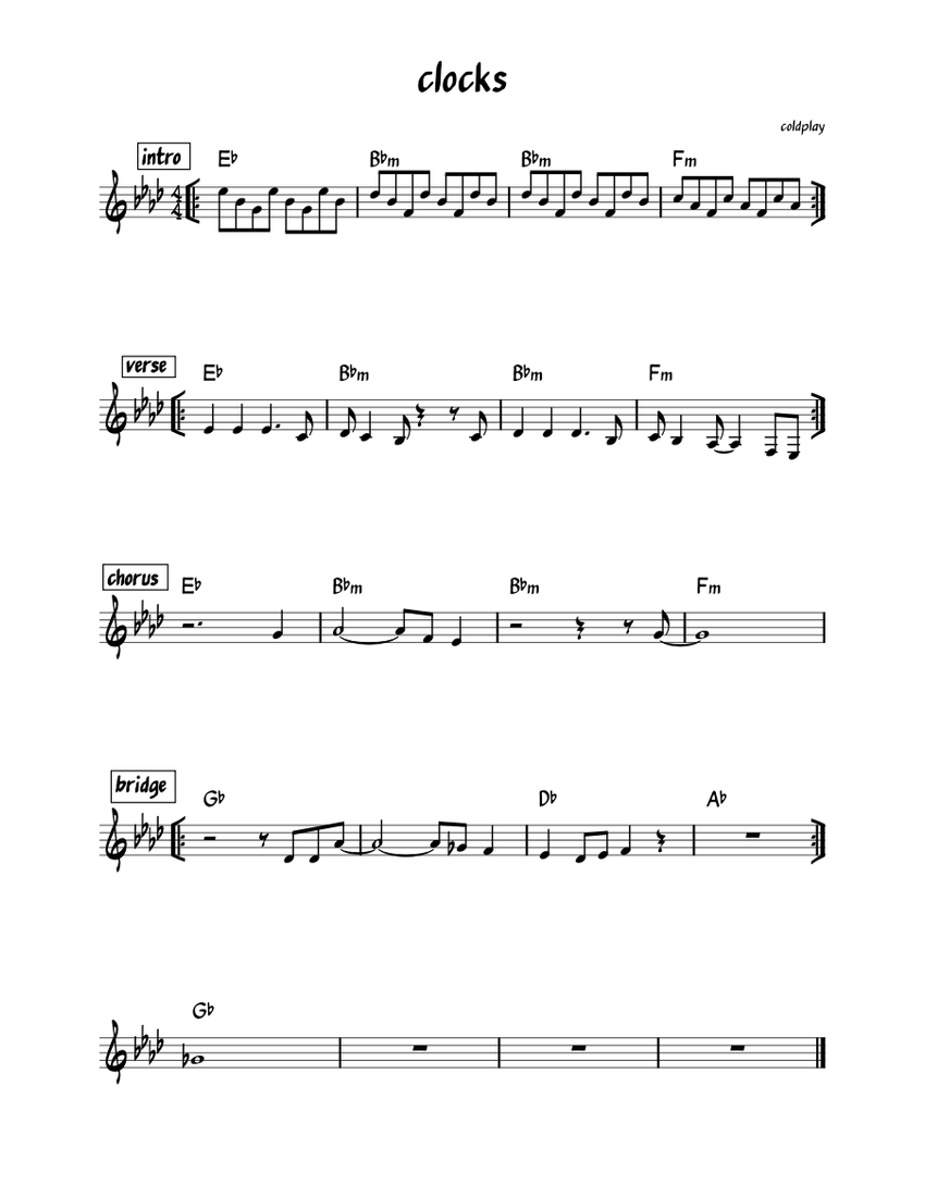 Clocks – Coldplay Sheet music for Piano (Solo) | Musescore.com